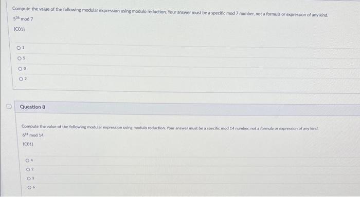 Solved Compute the value of the following modular expression | Chegg.com