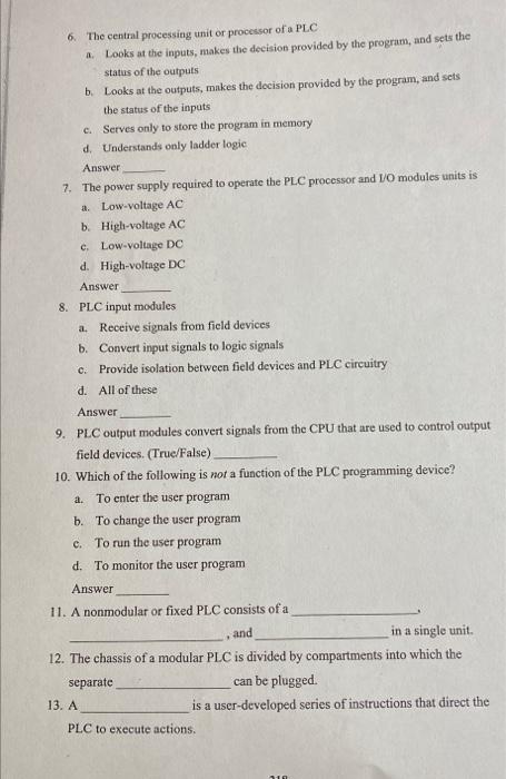 Solved PART 4 Programmable Logic Controllers (PLCs) 1. A | Chegg.com