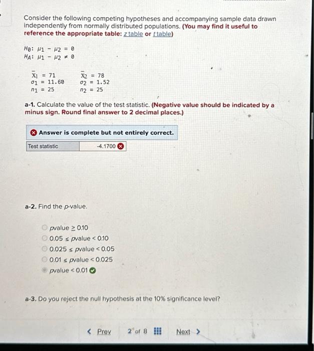 Solved Consider the following competing hypotheses and | Chegg.com