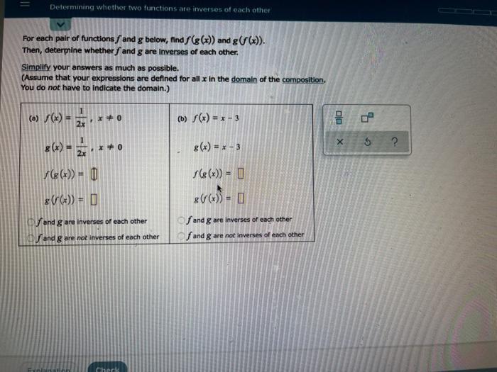 Solved Determining whether two functions are inverses of | Chegg.com