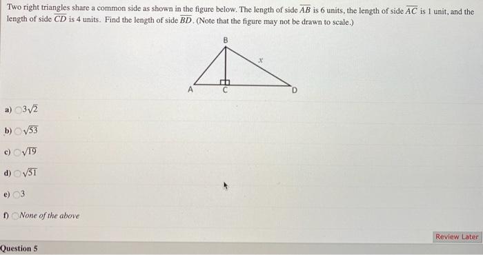 Solved Two right triangles share a common side as shown in | Chegg.com