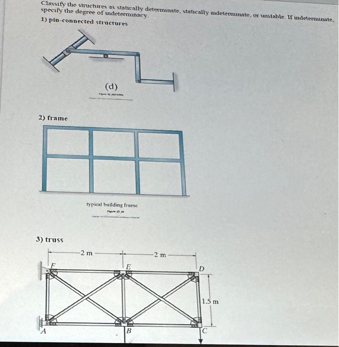 Solved Classify the structures as statically determinate, | Chegg.com
