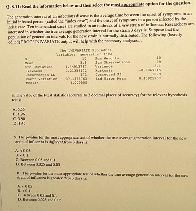 Solved Q.8-11: Read the information below and then select | Chegg.com