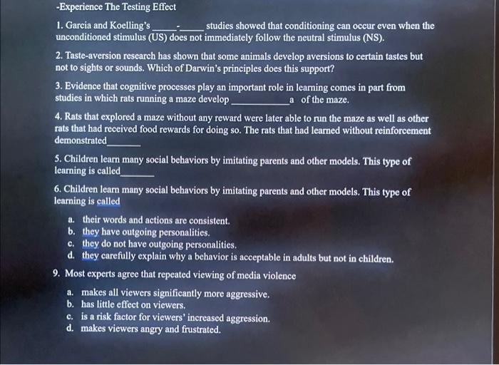 Solved -Experience The Testing Effect 1. Garcia and | Chegg.com