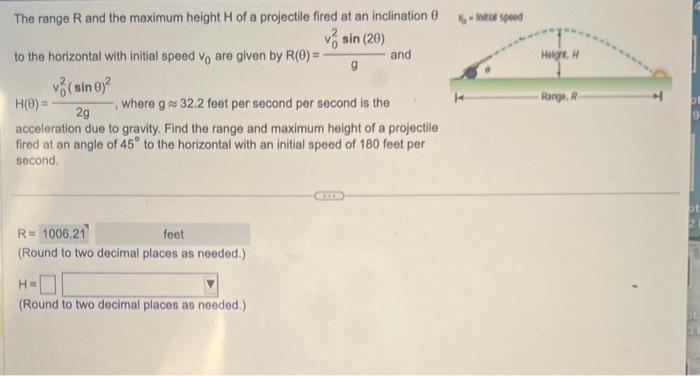 Solved The range R and the maximum height H of a projectile | Chegg.com