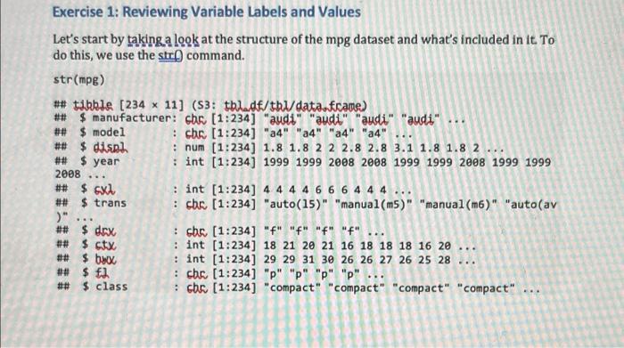 Solved Exercise 1: Reviewing Variable Labels and Values | Chegg.com