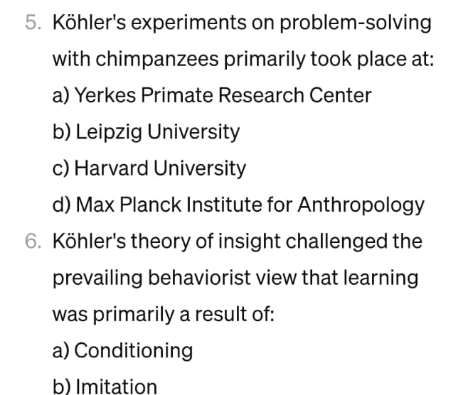 Solved Köhler's experiments on problem-solving with | Chegg.com