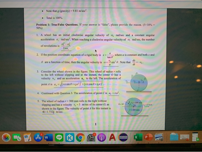 Solved Note that g (gravity) - 9.81 m/sec. • Total is 100% | Chegg.com