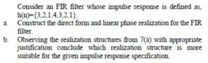 Solved Consider an FIR filter whose impulse response is | Chegg.com