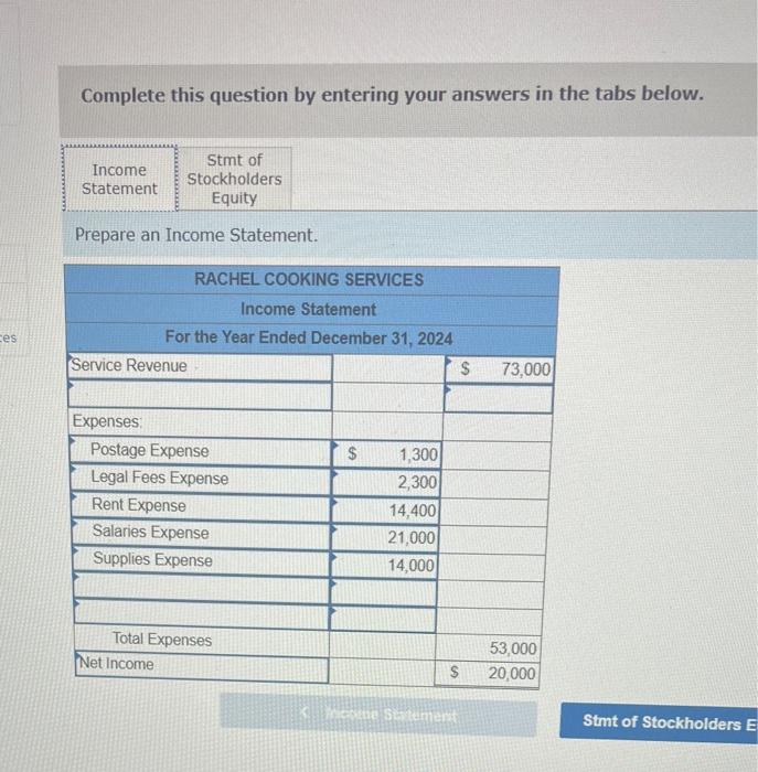 Solved On December 31, 2024. Rachel Cooking Services reports | Chegg.com