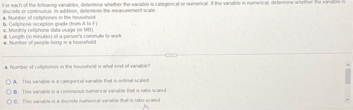 Solved For each of the following variables, determine | Chegg.com