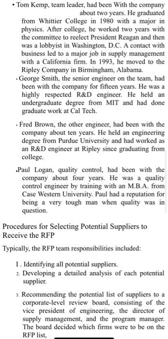 RIPLEY ENGINE COMPANY In early 1995, Tom Kemp, supply | Chegg.com