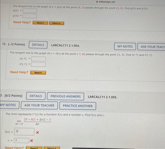 Solved The tangent line to the graph of y=g(x) at the point | Chegg.com