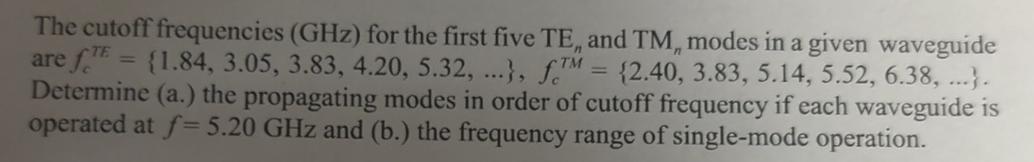 Solved The cutoff frequencies (GHz) for the first five | Chegg.com