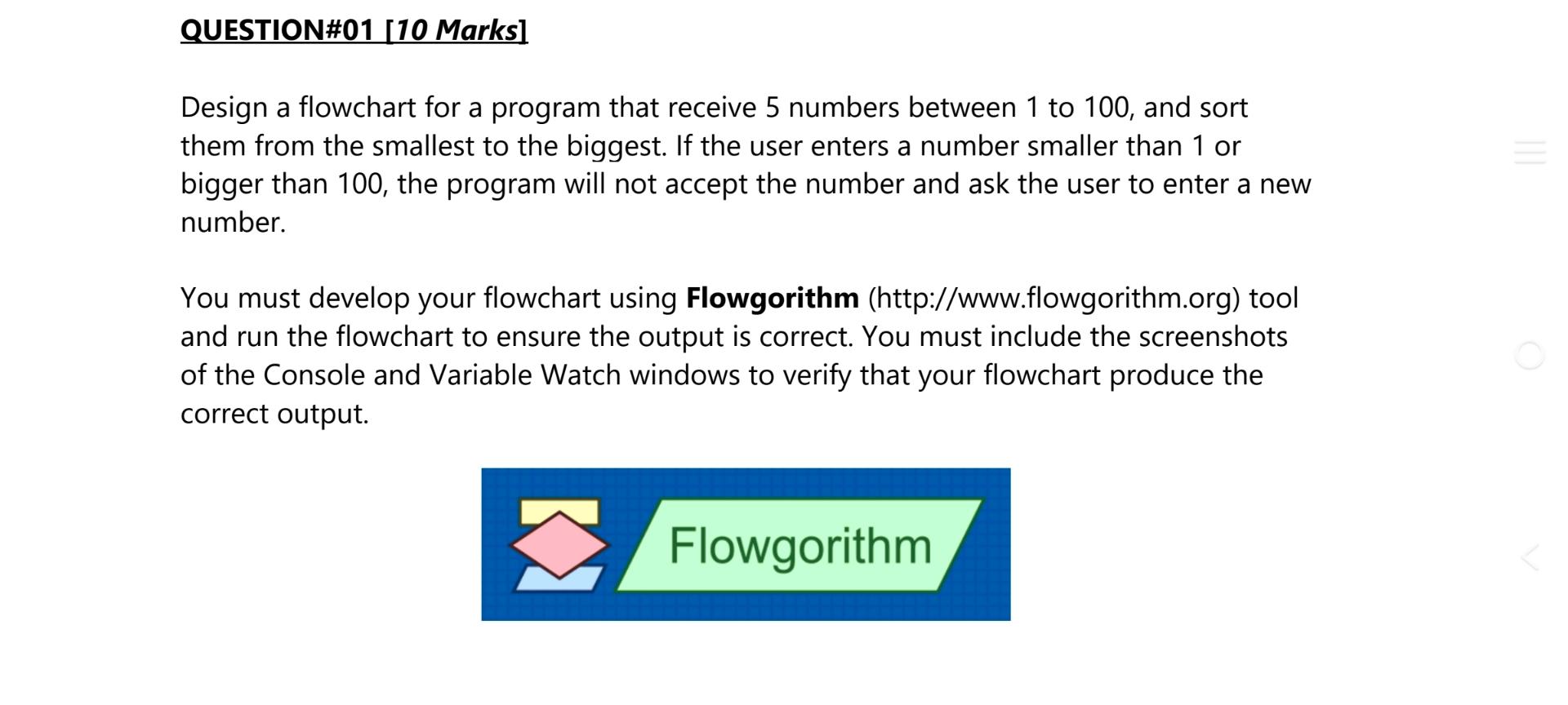 QUESTION#01 [10 ﻿Marks]Design a flowchart for a | Chegg.com