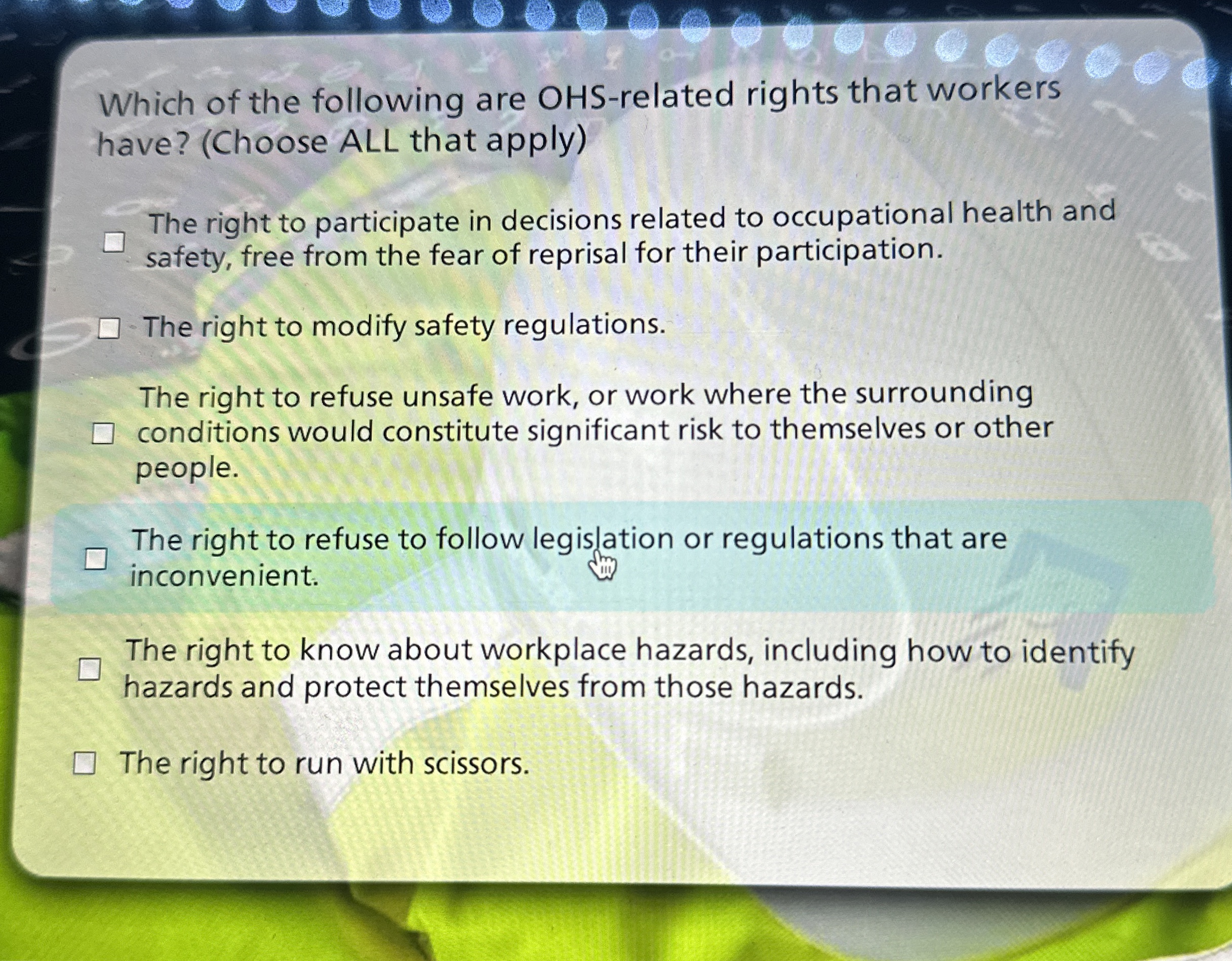 Solved Which of the following are OHS -related rights that | Chegg.com