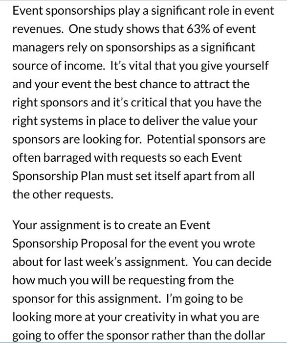 Solved Event sponsorships play a significant role in event | Chegg.com