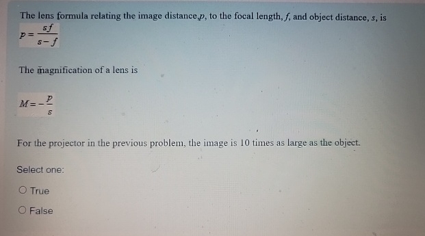 Solved The lens formula relating the image distance,p, ﻿to | Chegg.com