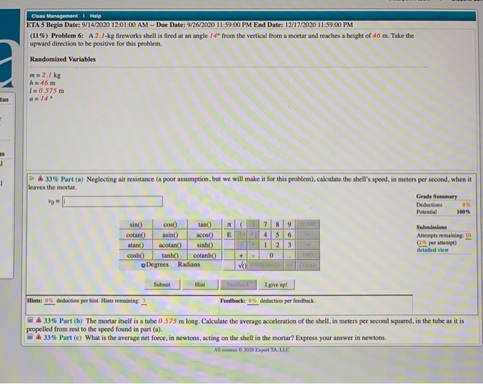 Solved Class Management | Help ETA 5 Begin Date: 9/14/2020 | Chegg.com