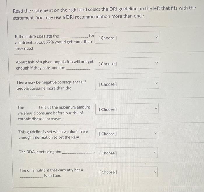 Solved This is for a Nutrition Class,can choose from : EAR, | Chegg.com