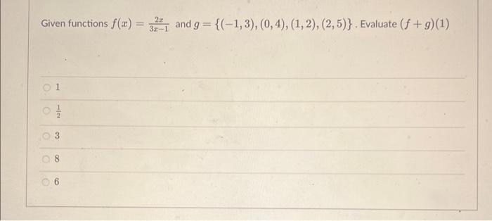 Solved Given functions f(x)=3x−12x and | Chegg.com
