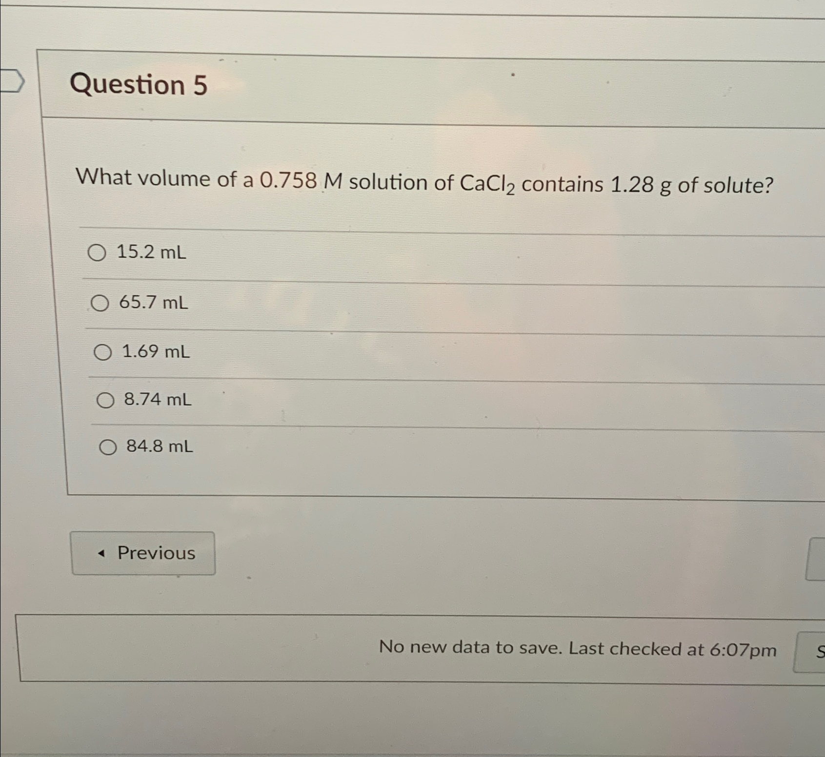 Solved Question 5What volume of a 0.758M ﻿solution of CaCl2 | Chegg.com