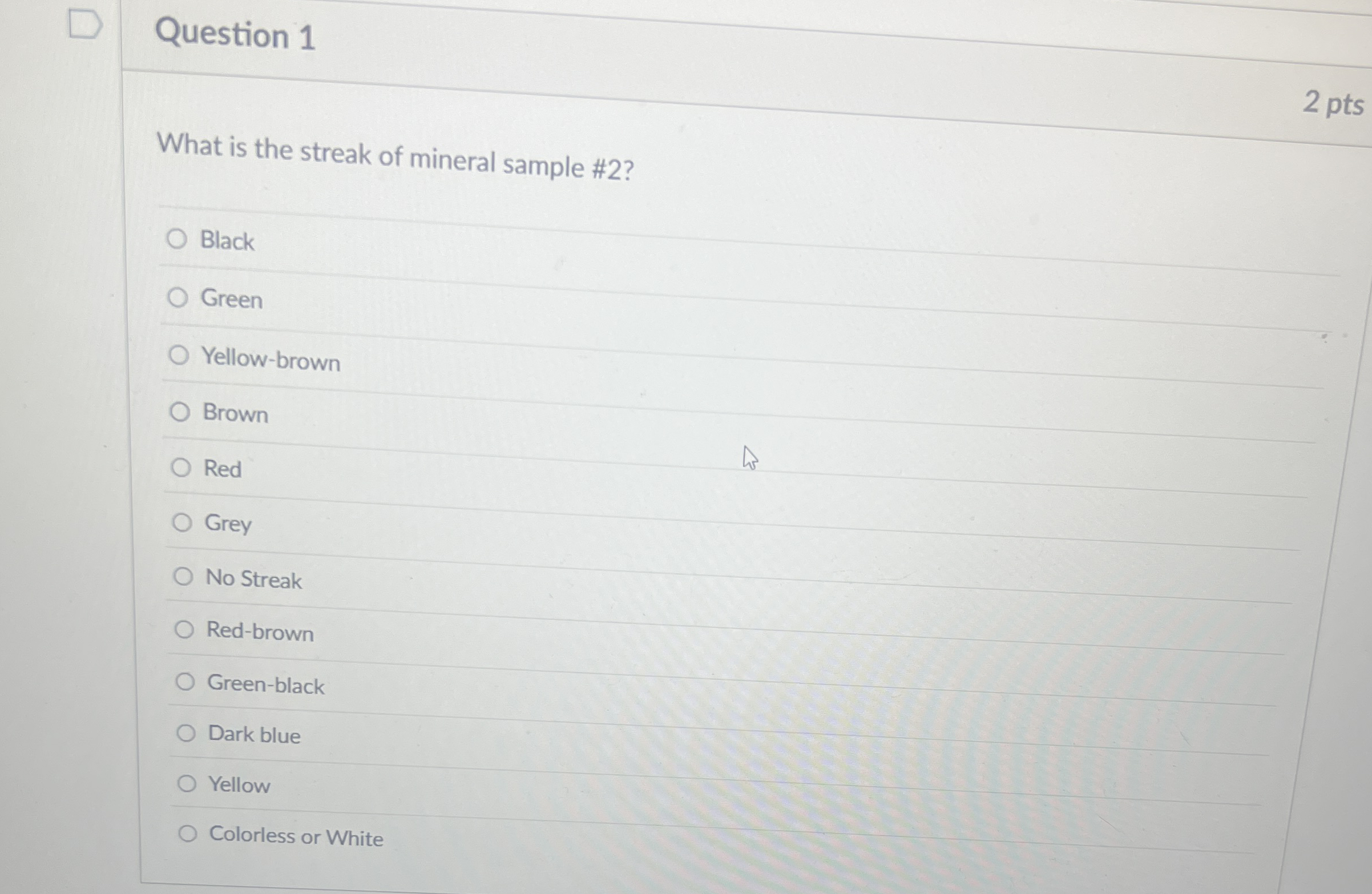 Solved Question 12 ﻿ptsWhat is the streak of mineral sample | Chegg.com