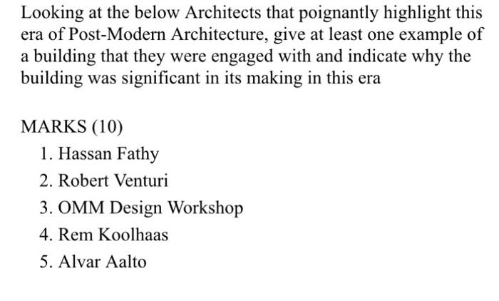 Solved Looking at the below Architects that poignantly | Chegg.com