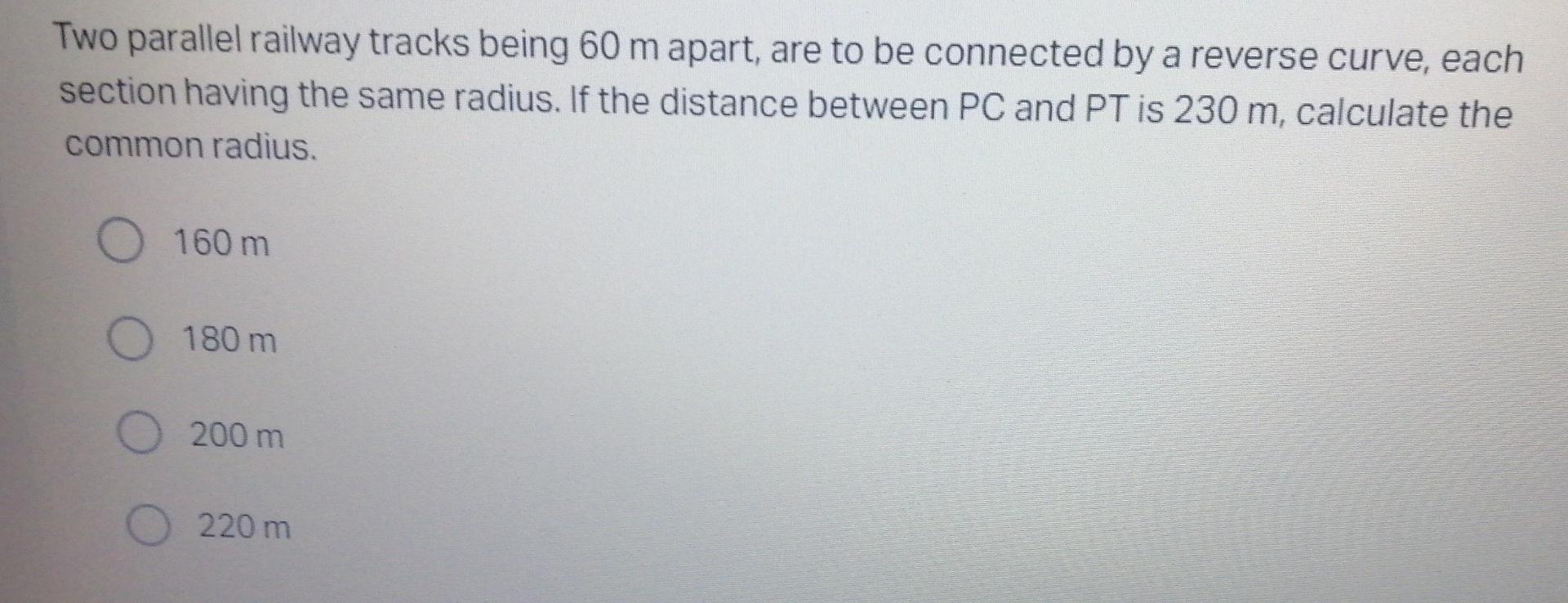 Solved Two parallel railway tracks being 60 m apart, are to | Chegg.com