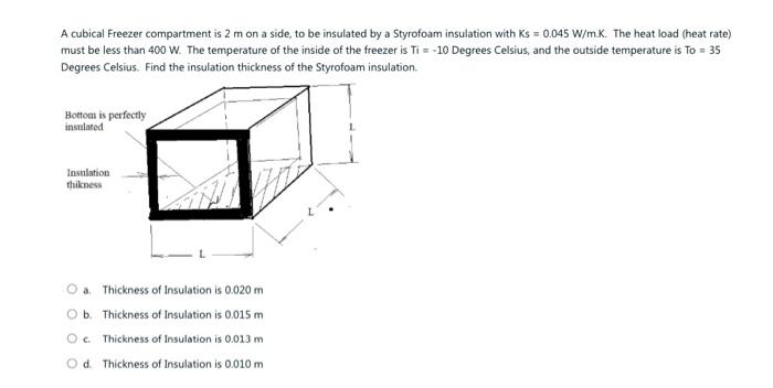 Solved A cubical Freezer compartment is 2 m on a side, to be | Chegg.com
