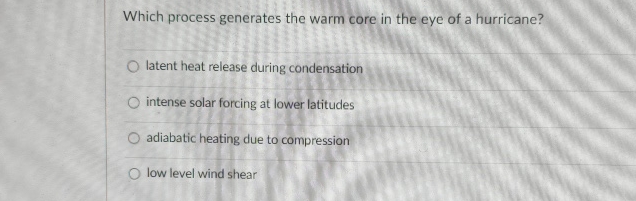 Solved Which process generates the warm core in the eye of a | Chegg.com