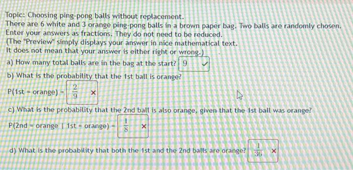Solved Topic: Choosing ping-pong balls without replacement. | Chegg.com