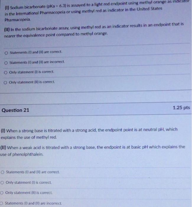 Solved (1) Sodium bicarbonate (pka - 6.3) is assayed to a | Chegg.com