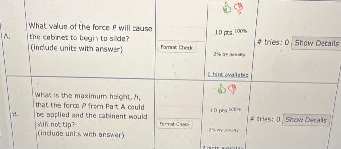 Solved Point G represents the center of mass of the cabinet. | Chegg.com Solved Point G represents the center of mass of the cabinet. | Chegg.com