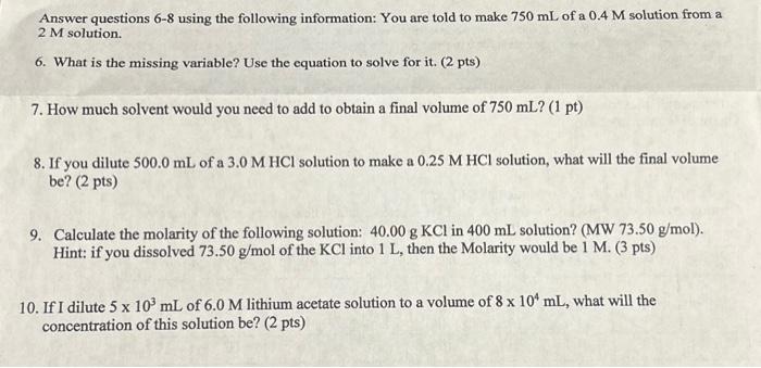 Solved Answer questions 6-8 using the following information: | Chegg.com