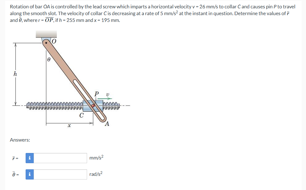 Solved Rotation of ﻿bar OA is ﻿controlled by ﻿the lead screw | Chegg.com