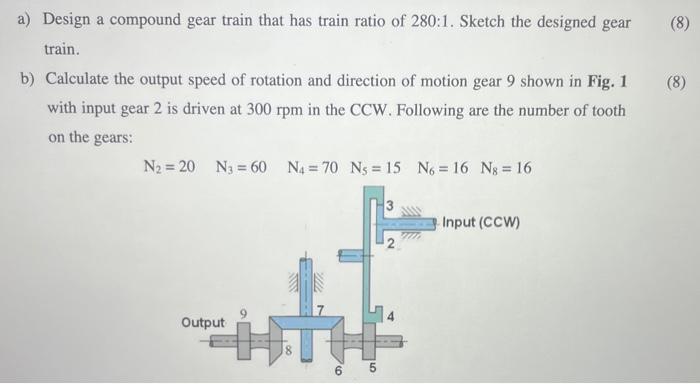 Solved a) Design a compound gear train that has train ratio | Chegg.com