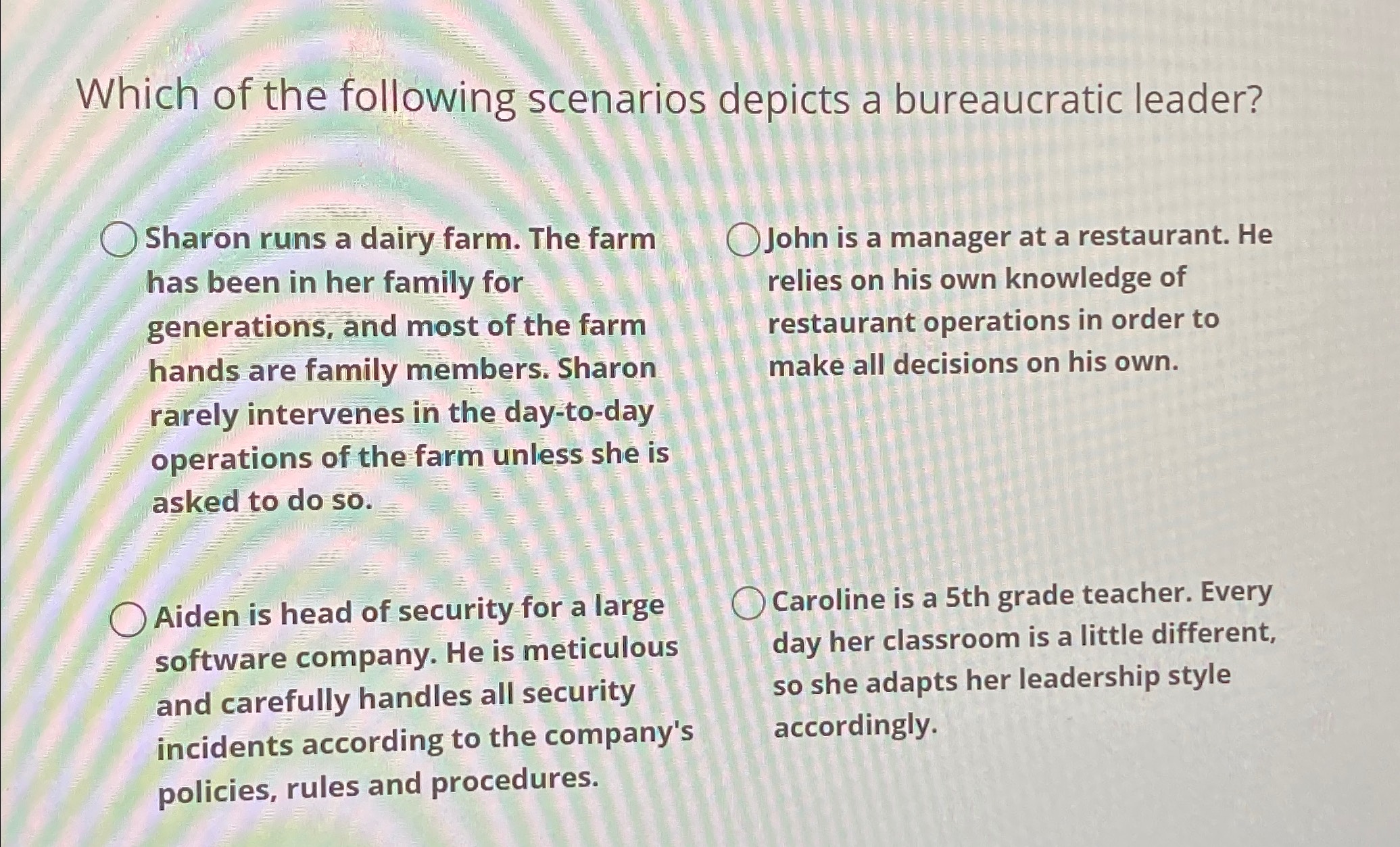 Solved Which of the following scenarios depicts a | Chegg.com