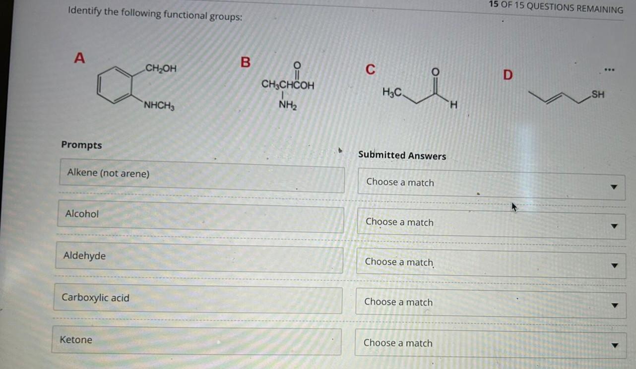 Solved Identify the following functional groups: 15 OF 15 | Chegg.com