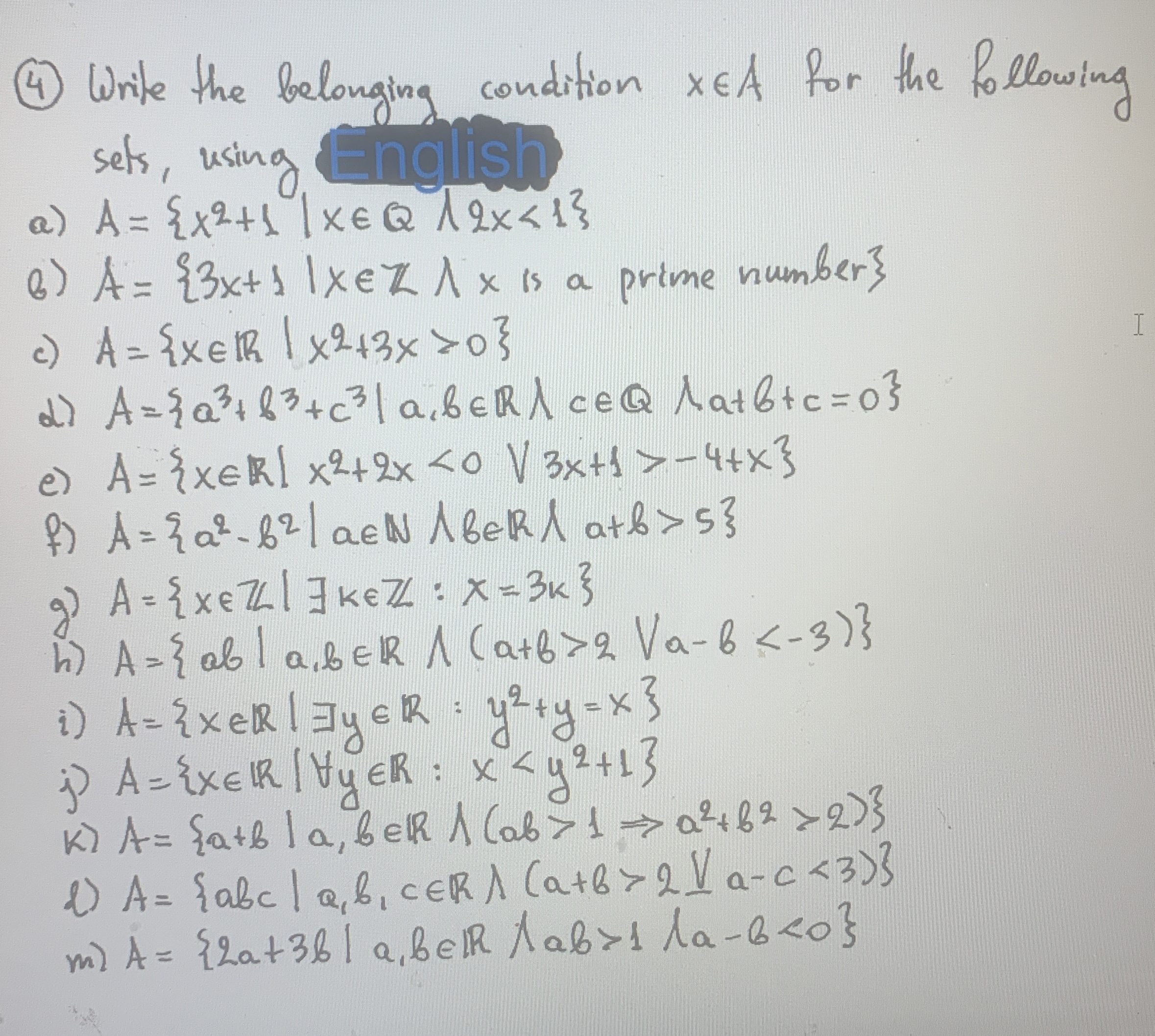 Solved (4) ﻿Write the belonging condition xinA for the | Chegg.com