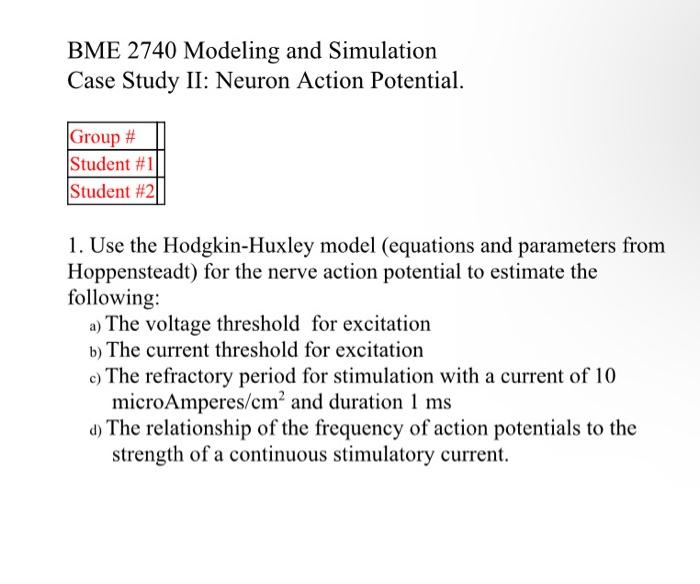Solved BME 2740 Modeling and Simulation Case Study II: | Chegg.com