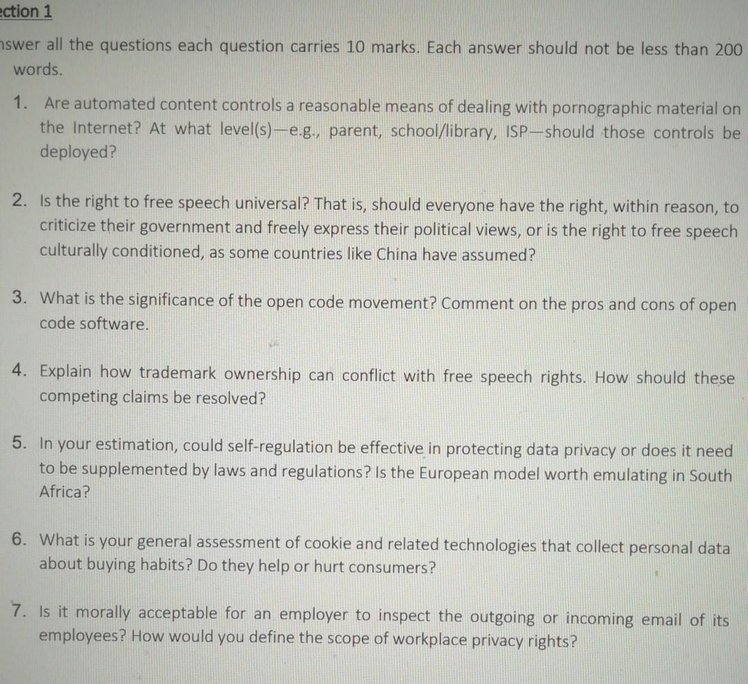 Solved ection 1 aswer all the questions each question | Chegg.com