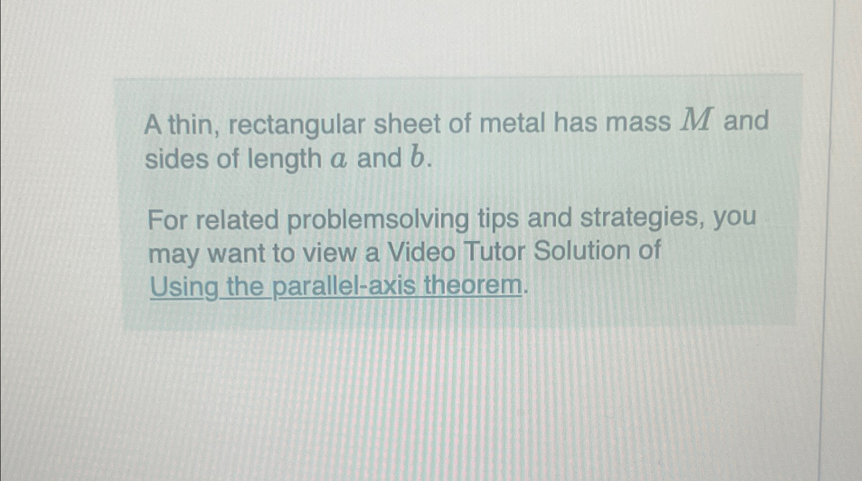 A thin, rectangular sheet of metal has mass M ﻿and | Chegg.com