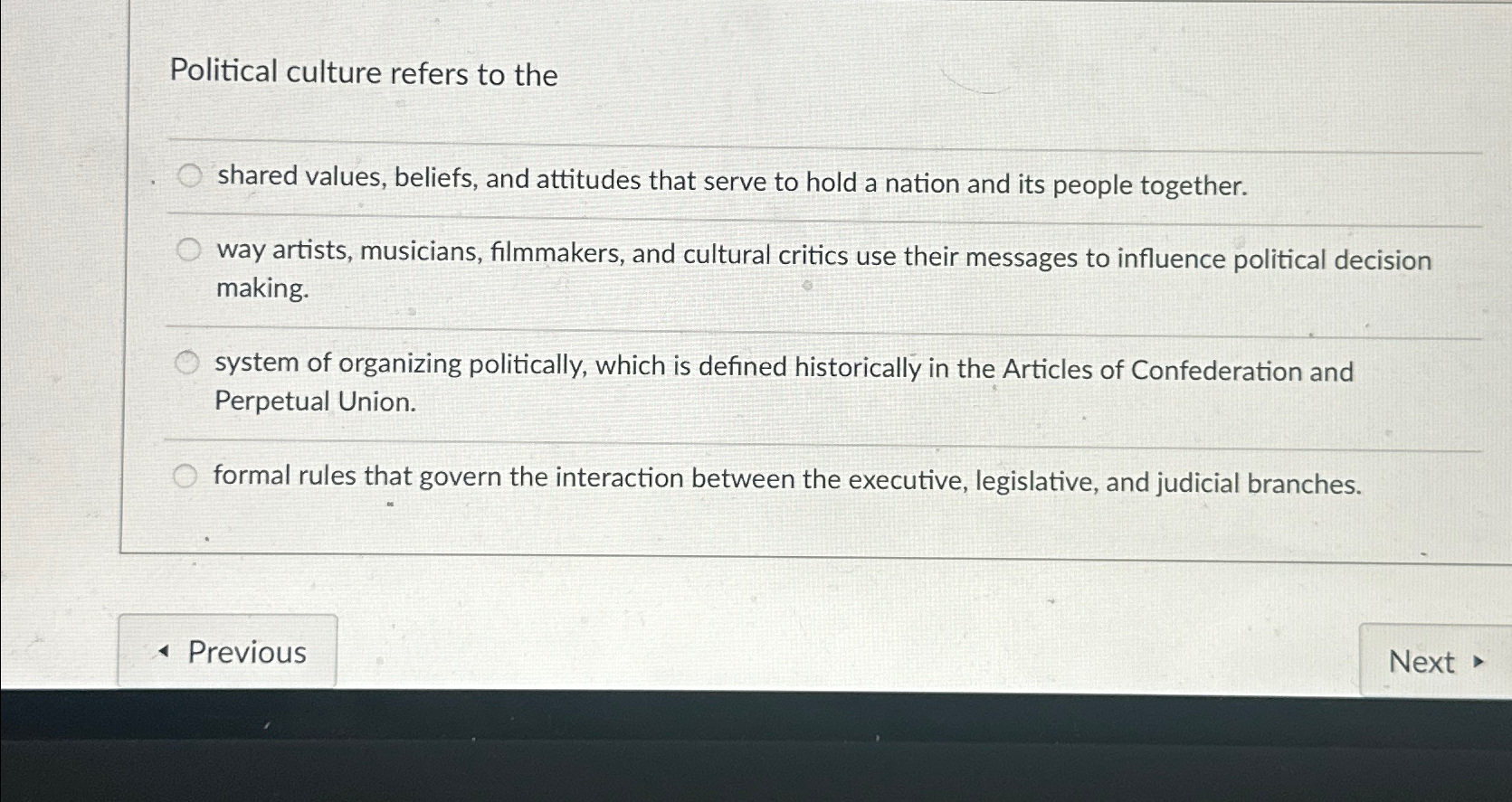 Solved Political culture refers to theshared values, | Chegg.com