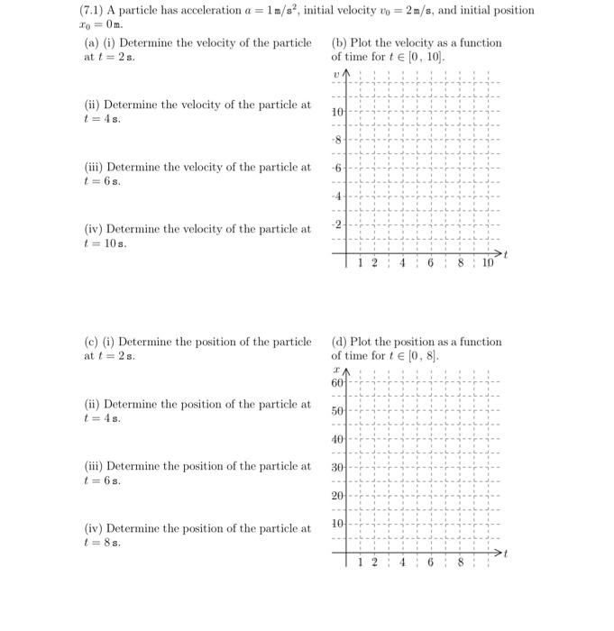 Solved (7.1) A particle has acceleration a = 1m/s, initial | Chegg.com