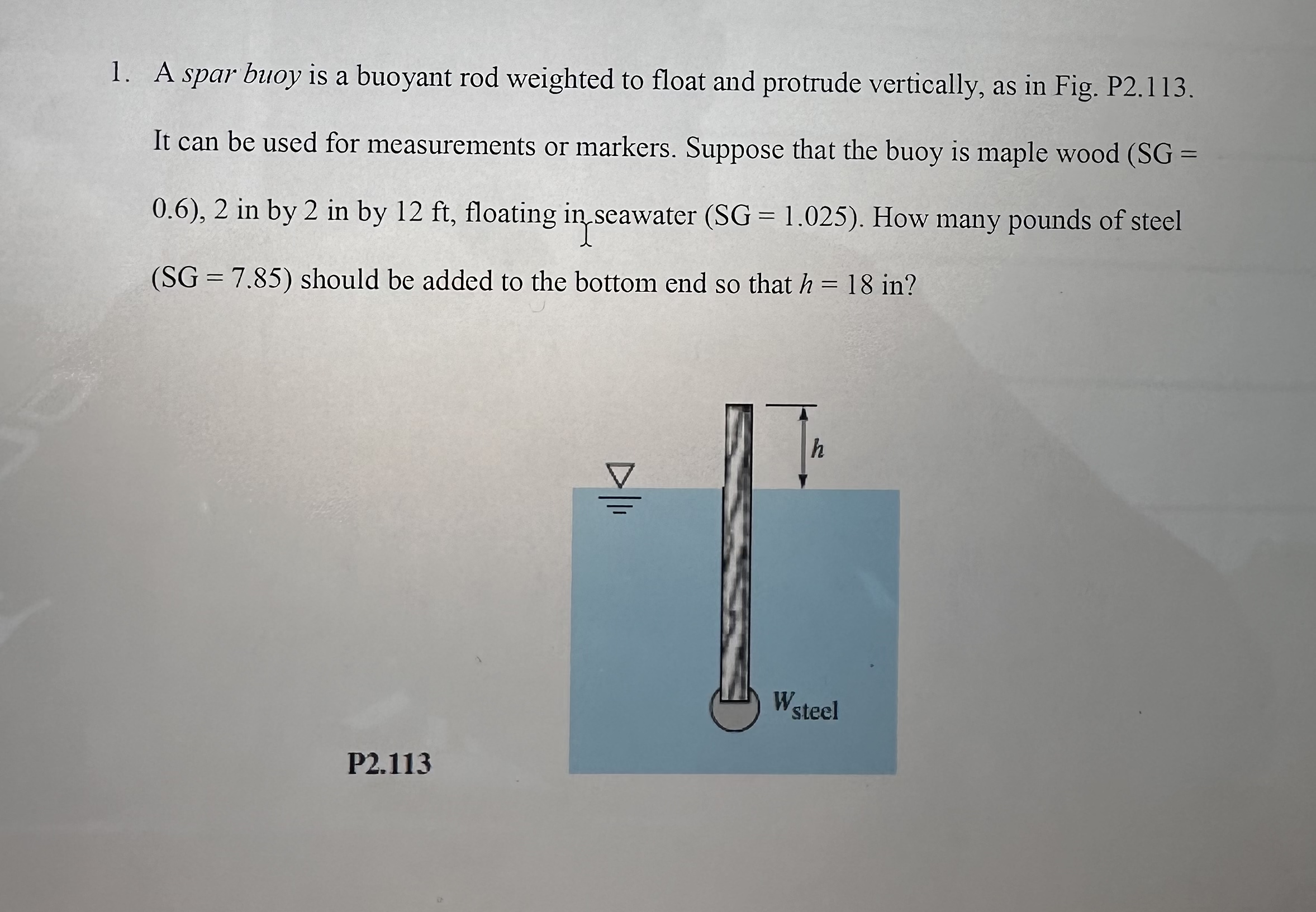Solved A spar buoy is a buoyant rod weighted to float and | Chegg.com