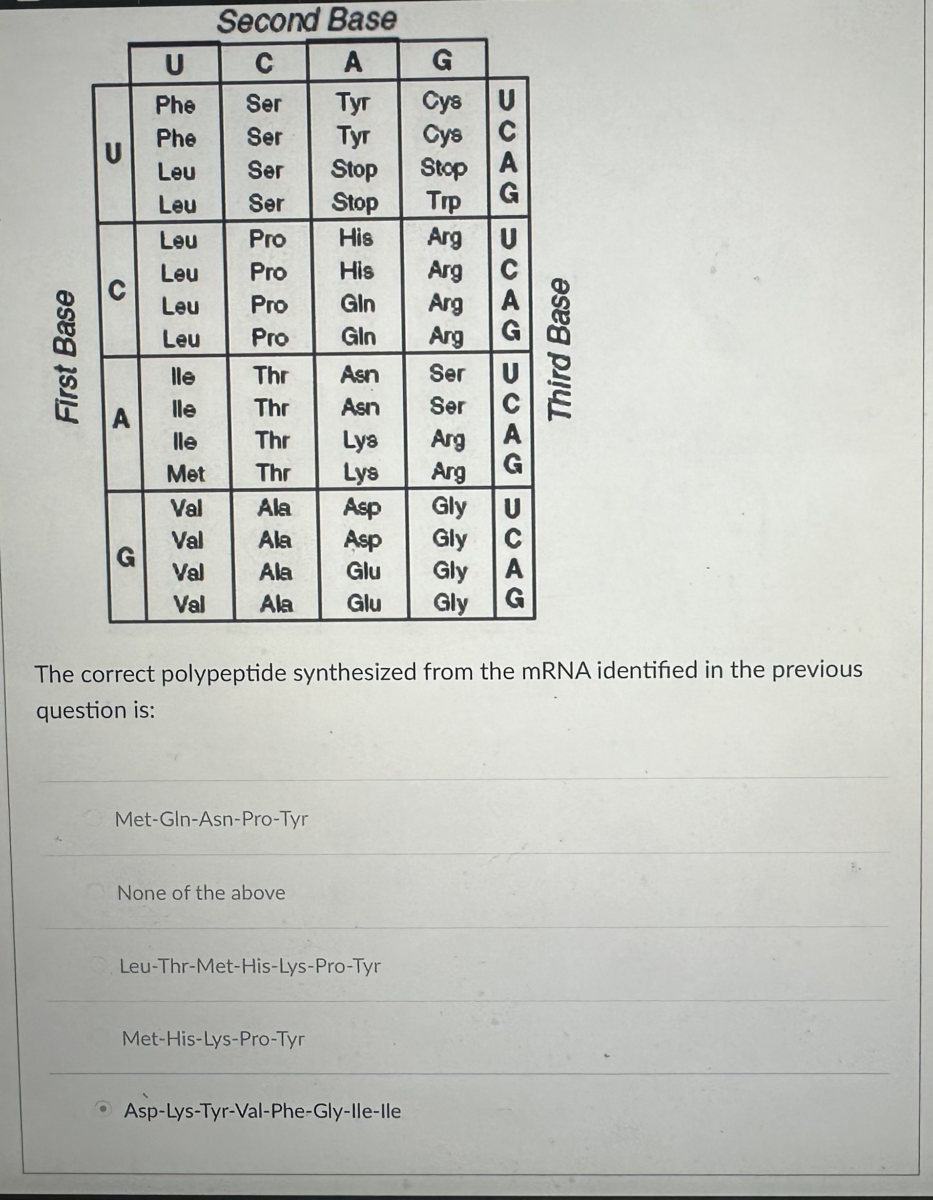 Solved The correct polypeptide synthesized from the mRNA | Chegg.com
