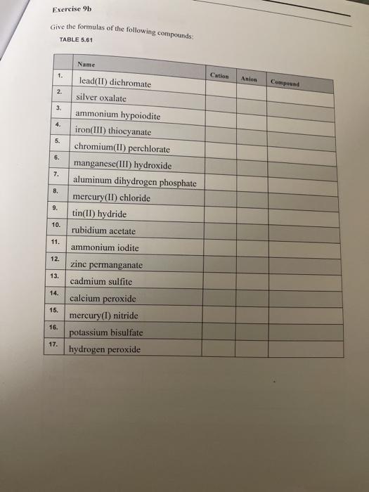 Solved Name: Section: Exercise 9a Give the name of the | Chegg.com