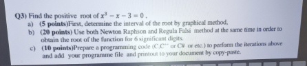 Solved Q3) ﻿Find the positive root of x3-x-3=0.a) ( 5 | Chegg.com