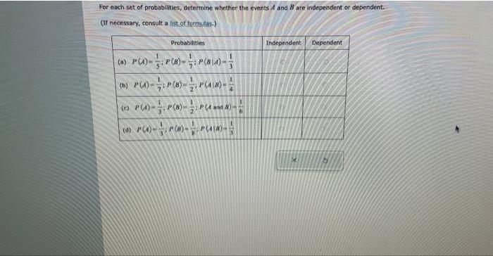 Solved For each set of probabilities, determine whether the | Chegg.com
